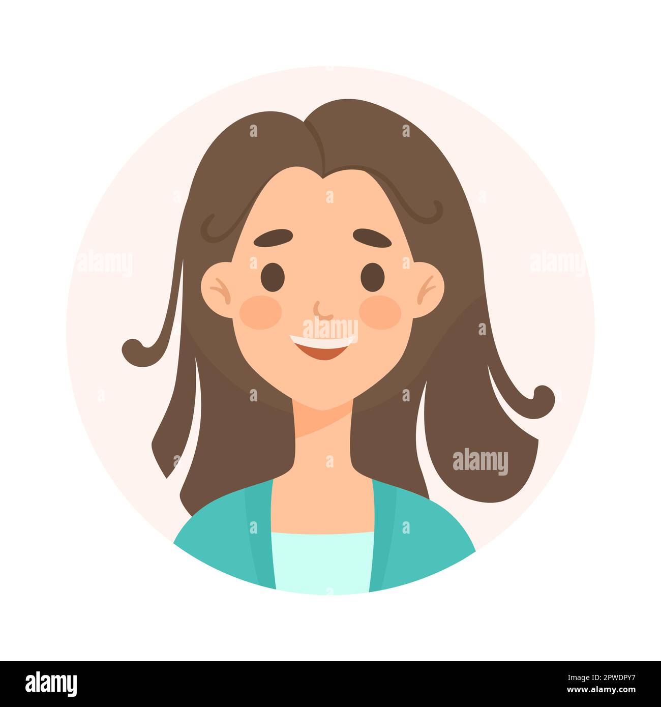 Happy woman with long dark hair avatar cartoon illustration Stock ...