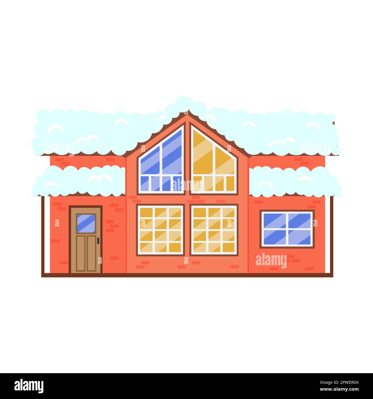 Facade of brick stone house in winter vector illustration. Village or ...