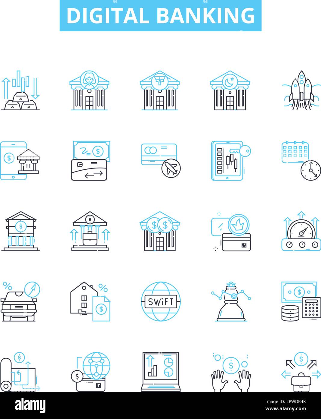 Digital banking vector line icons set. Digital, Banking, Online ...