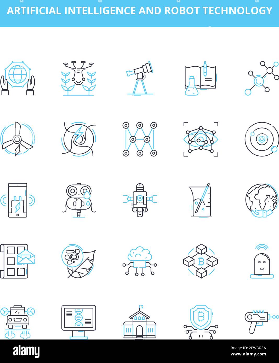 Artificial Intelligence And Robot Technology Vector Line Icons Set Ai