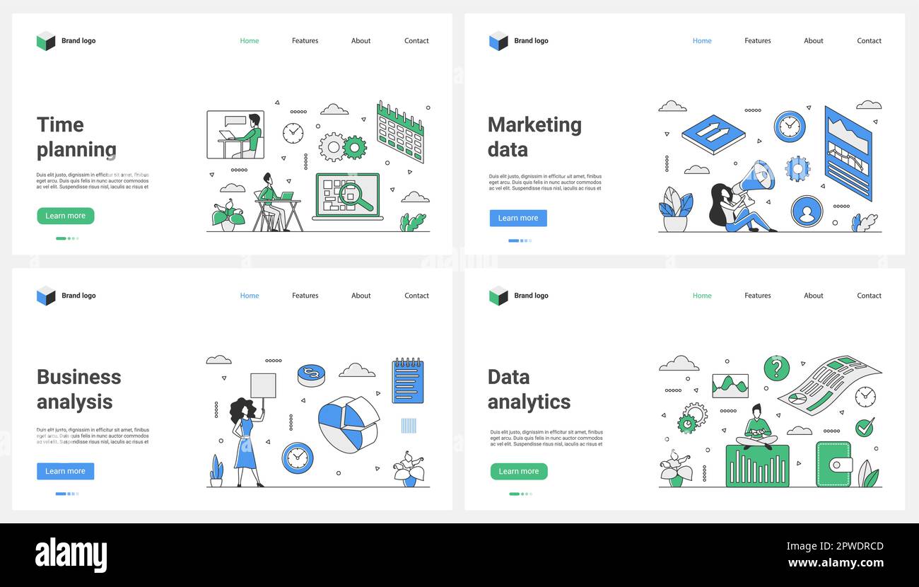 Business analysis of marketing data, analytics and time planning set ...
