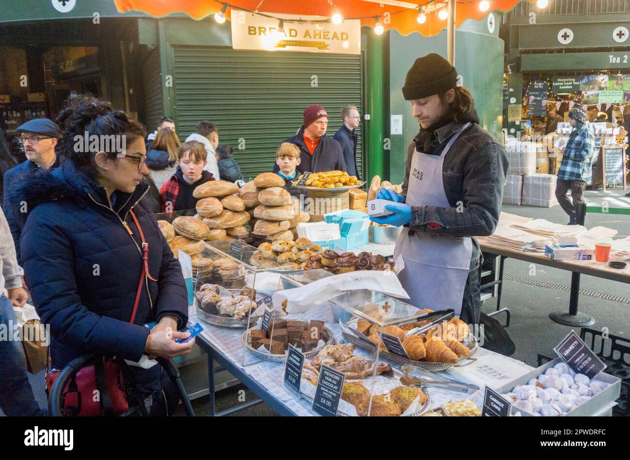 Food stores display their fresh produce at Borough Market, London, UK ...