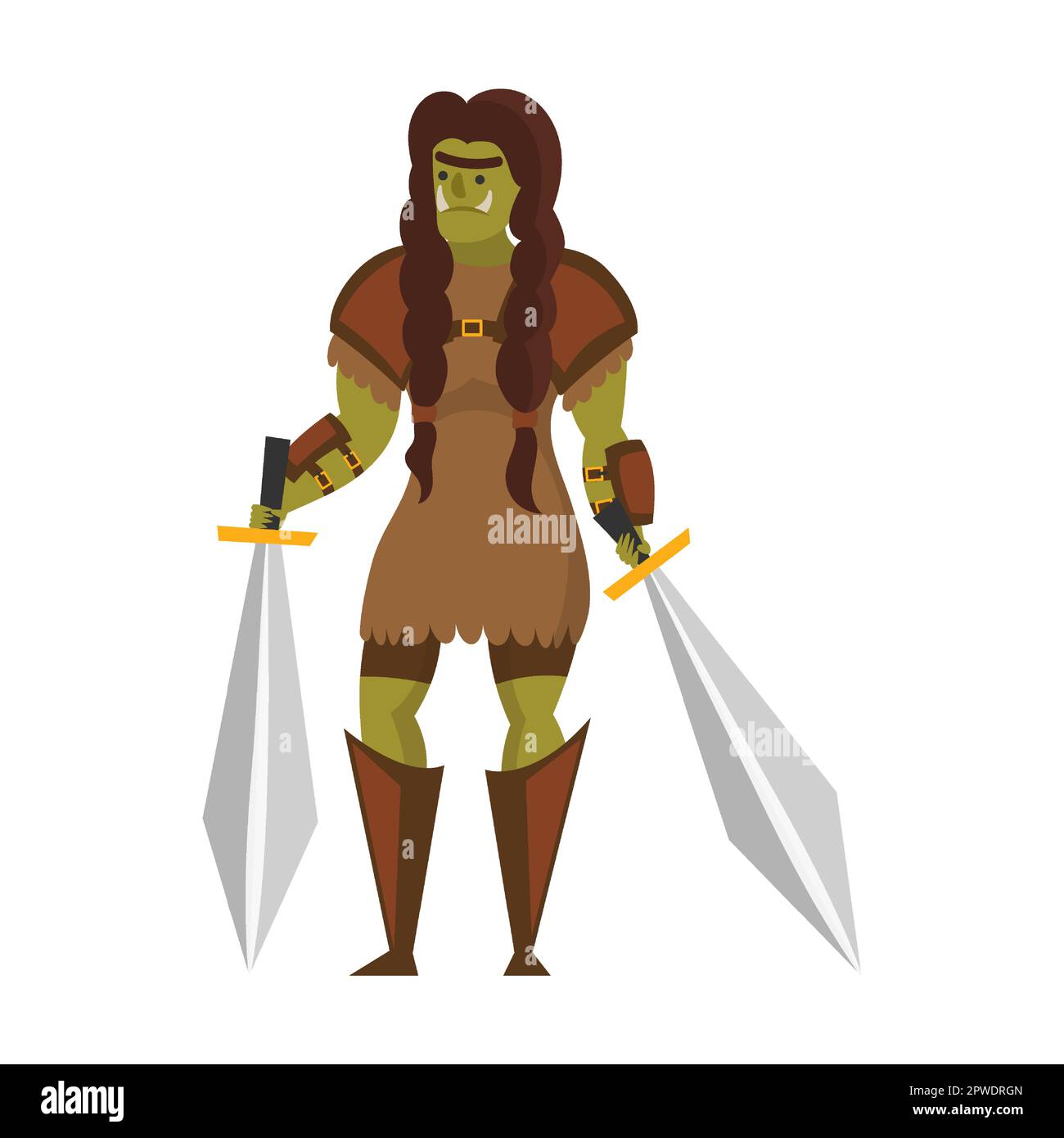 Green orc with fangs Computer games heroe cartoon vector illustration ...