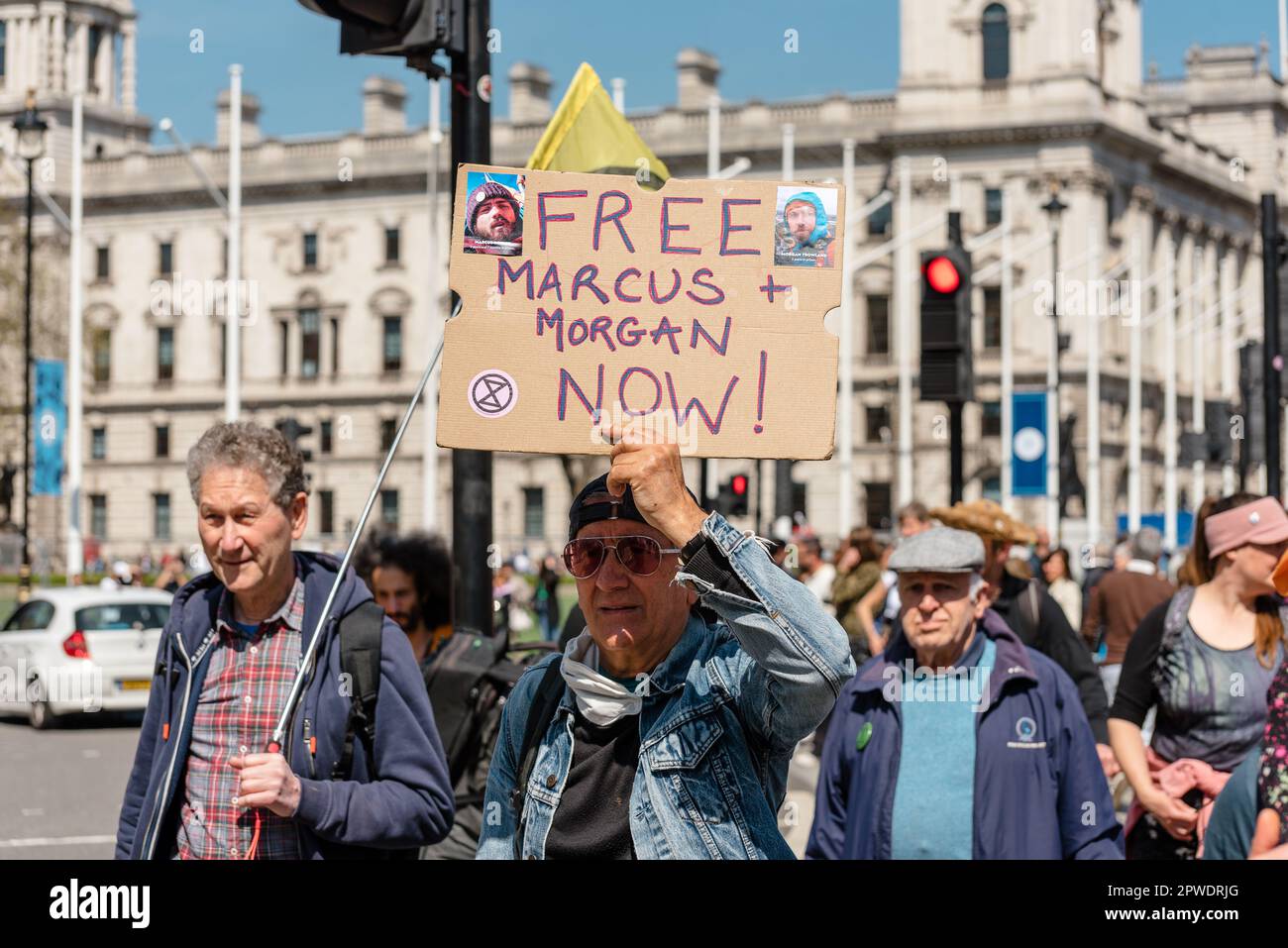 London, UK. 29 April 2023. Just Stop Oil march from Parliament Square ...