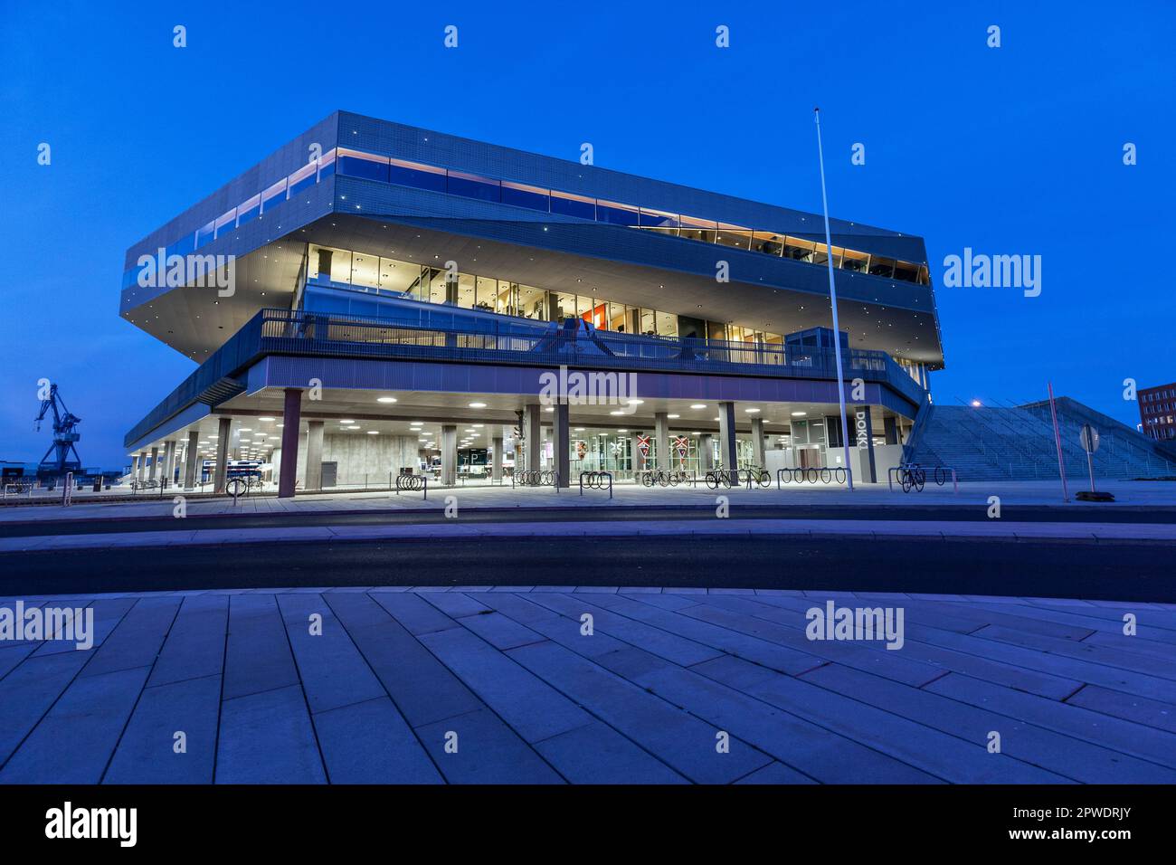 Twilight at Dokk 1, culture centre, library, cafe, government building ...