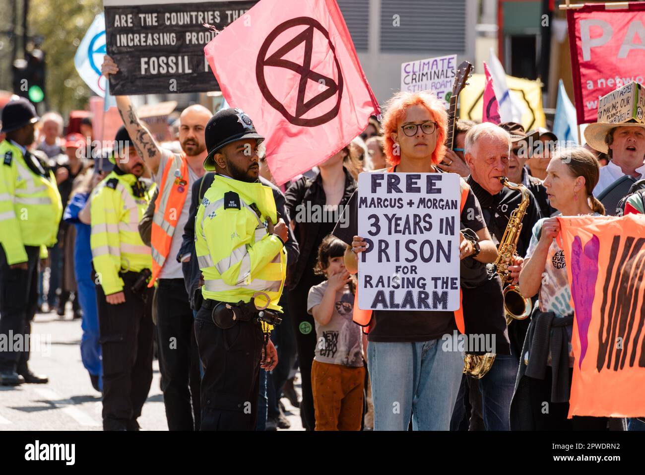 London, UK. 29 April 2023. Just Stop Oil march from Parliament Square ...