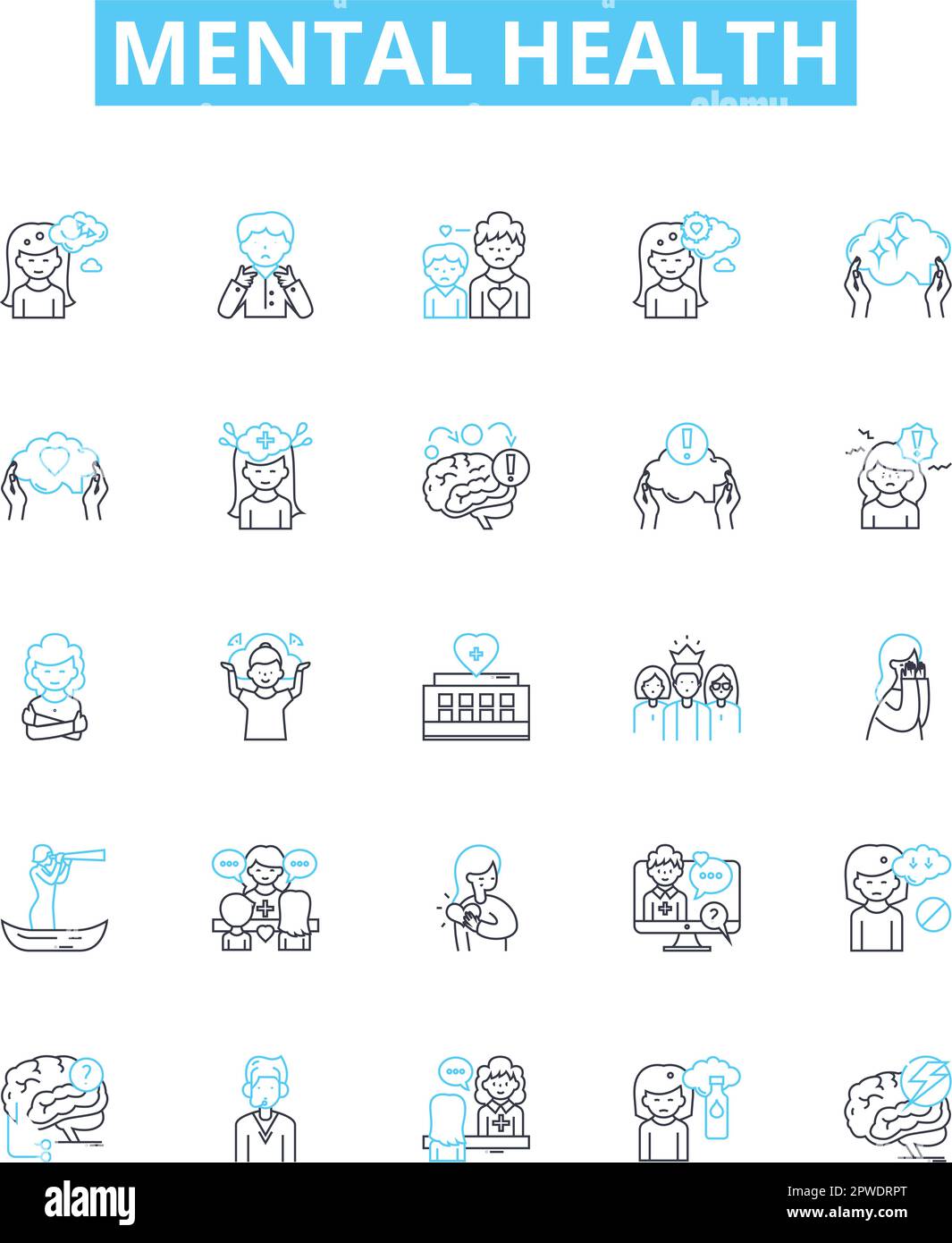Mental health vector line icons set. Mental, health, psychological, wellbeing, stress, anxiety ...