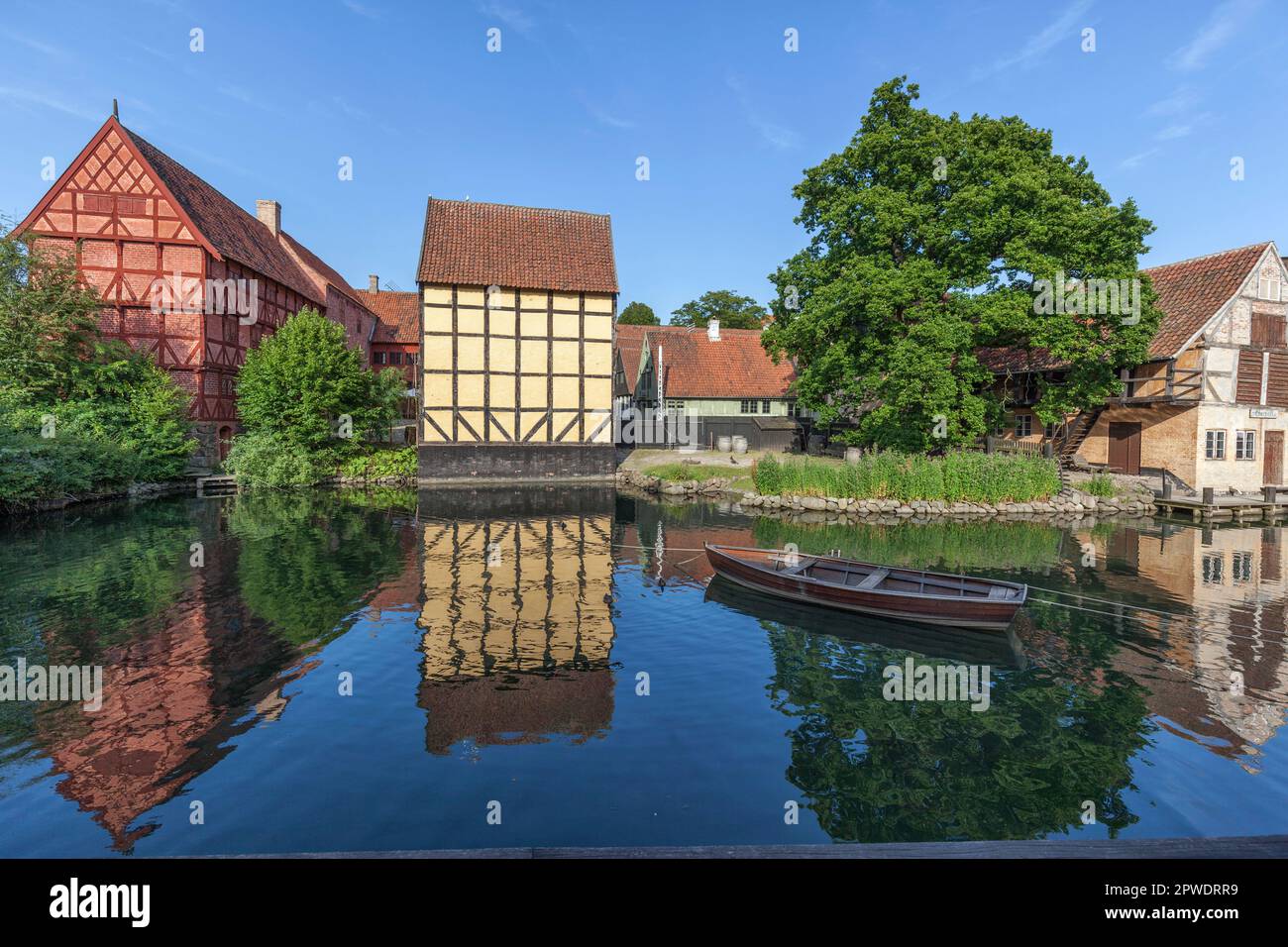 Pond and half timbered historic buildings in The Old Town open air ...