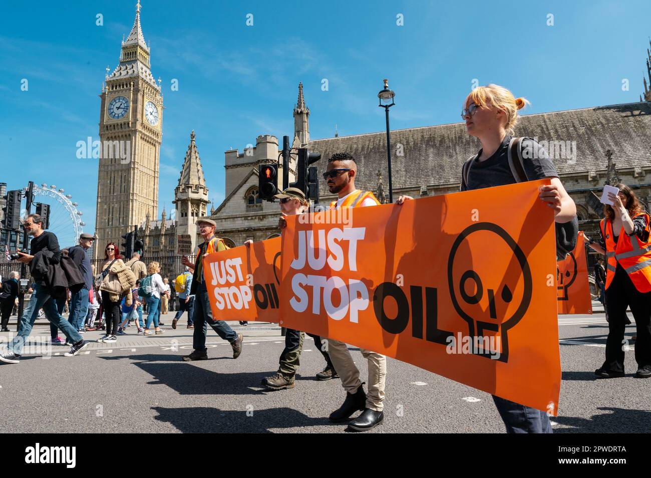 London, UK. 29 April 2023. Just Stop Oil march from Parliament Square ...