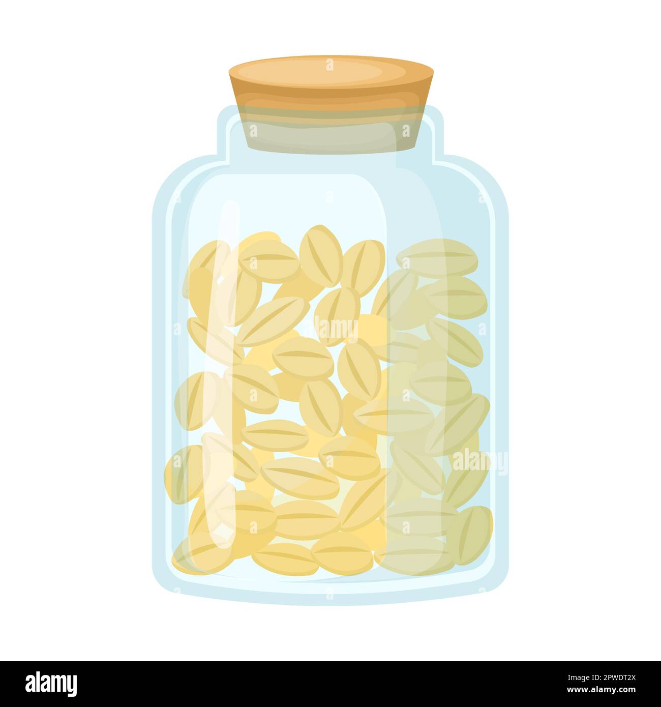 Oat grains in jar. Box of cereal and bowls of oatmeal vector ...