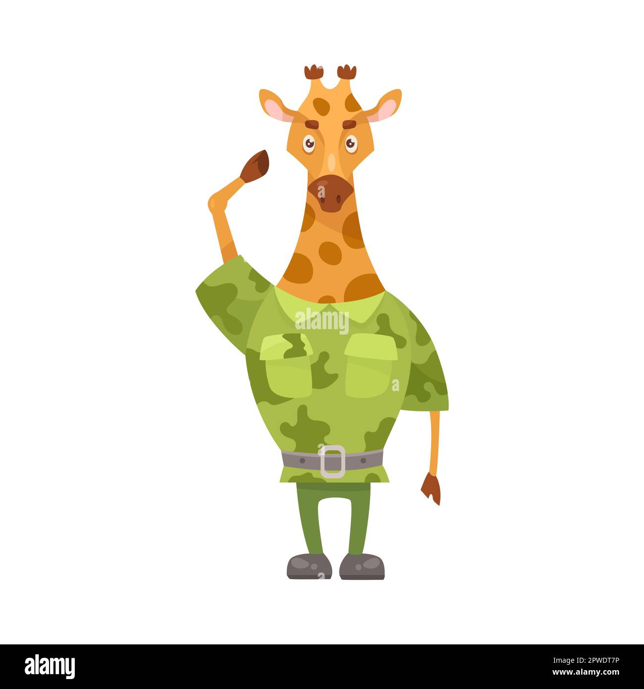 Cute giraffe character in camouflage cartoon illustration Stock Vector ...