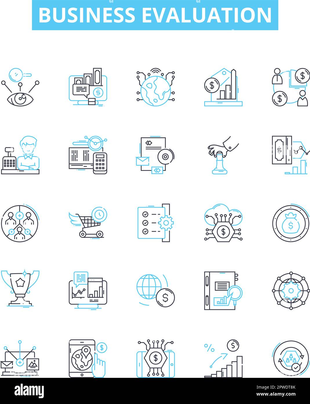 Business evaluation vector line icons set. Valuation, Analysis, Assess ...