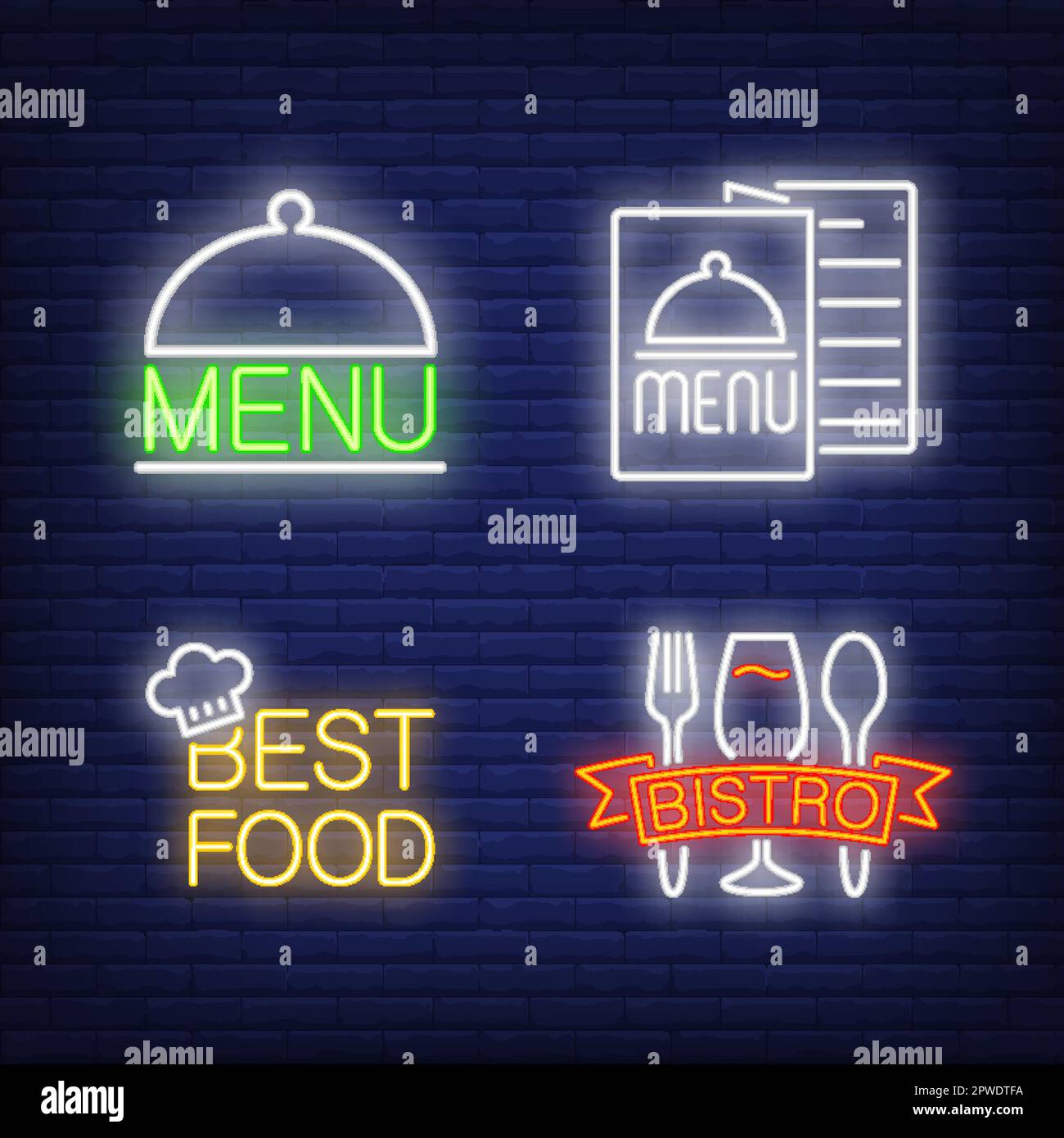 Menu, cloche, best food and bistro neon signs set Stock Vector Image ...