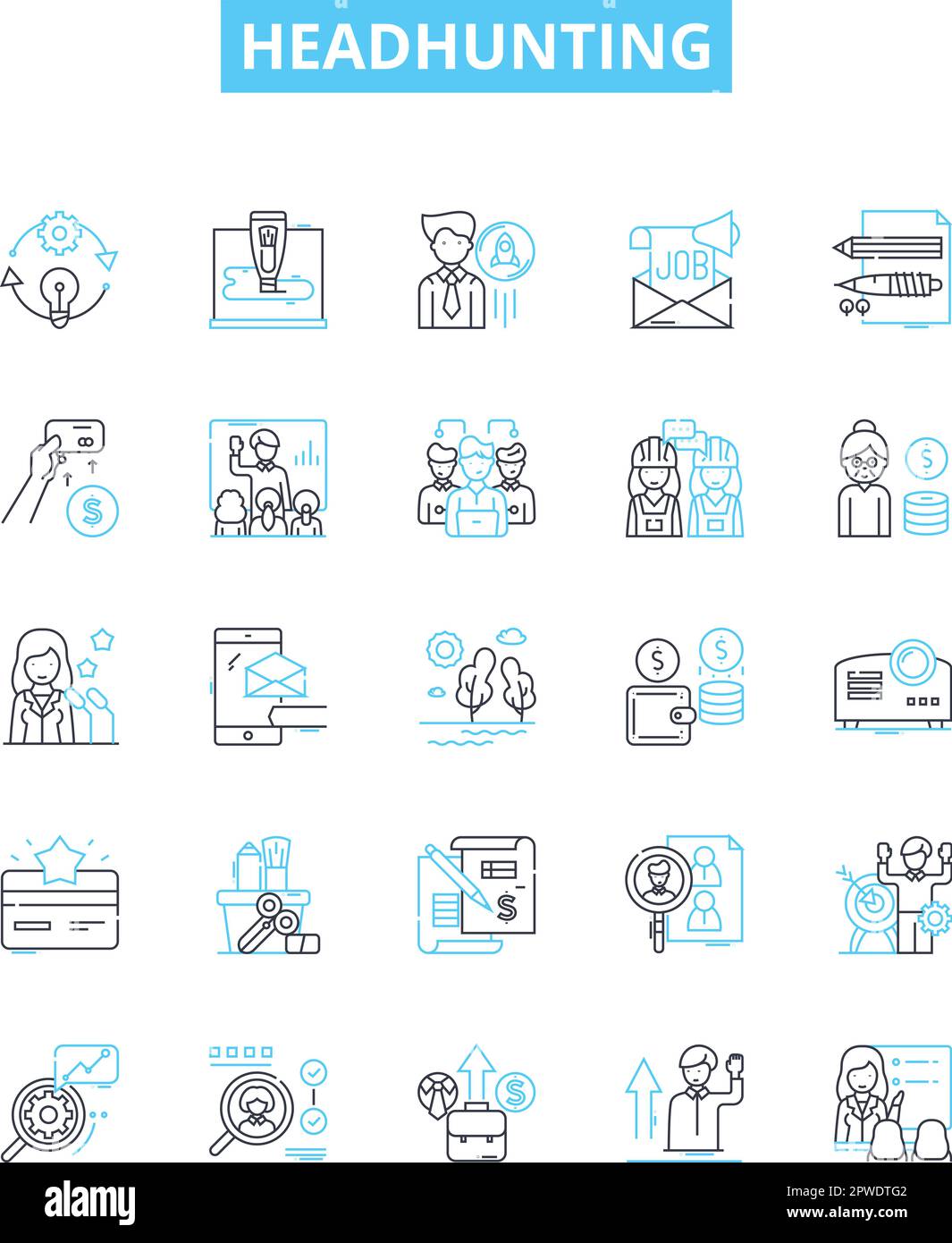 Headhunting vector line icons set. Recruiting, Hiring, Placement ... Headhunting vector line icons set. Recruiting, Hiring, Placement ...