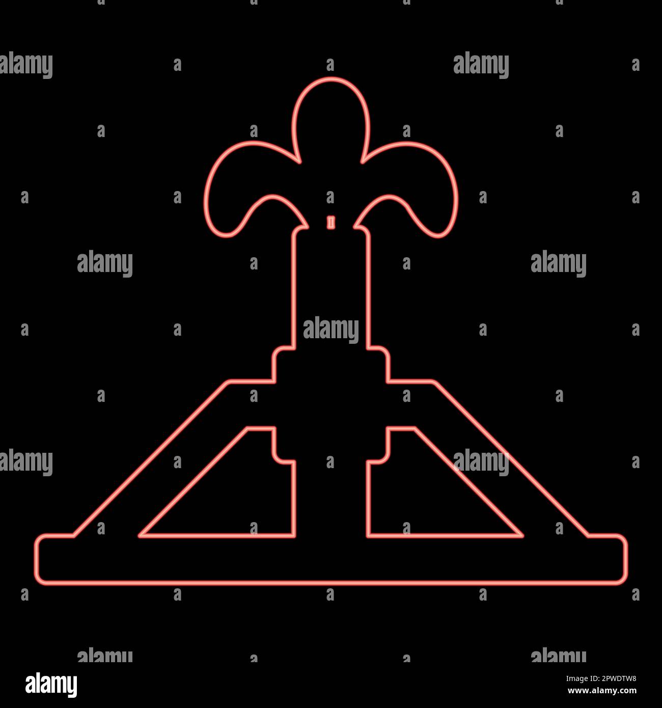 Neon oil derrick rig gusher red color vector illustration image flat ...