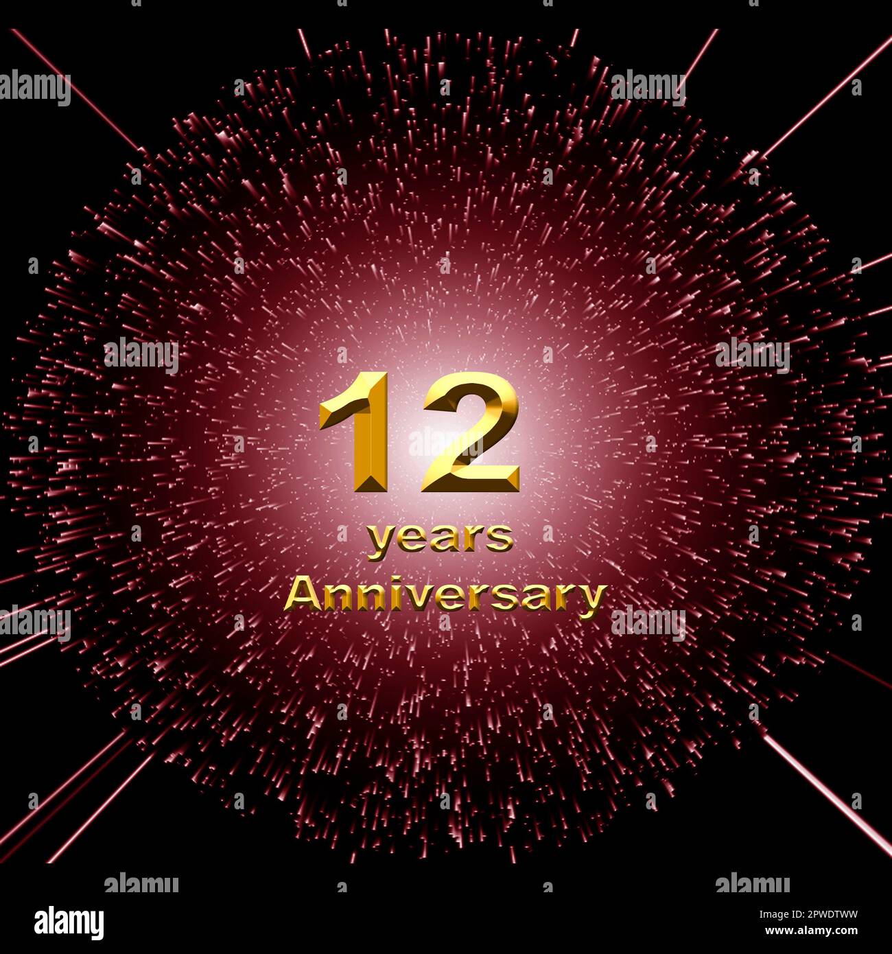 3d illustration of a 12 anniversary. golden numbers on a festive ...