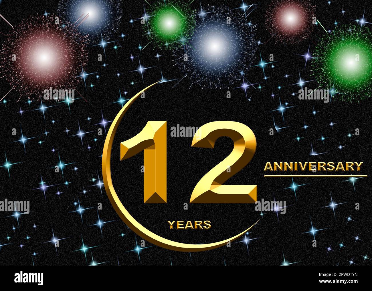 3d illustration of a 12 anniversary. golden numbers on a festive ...
