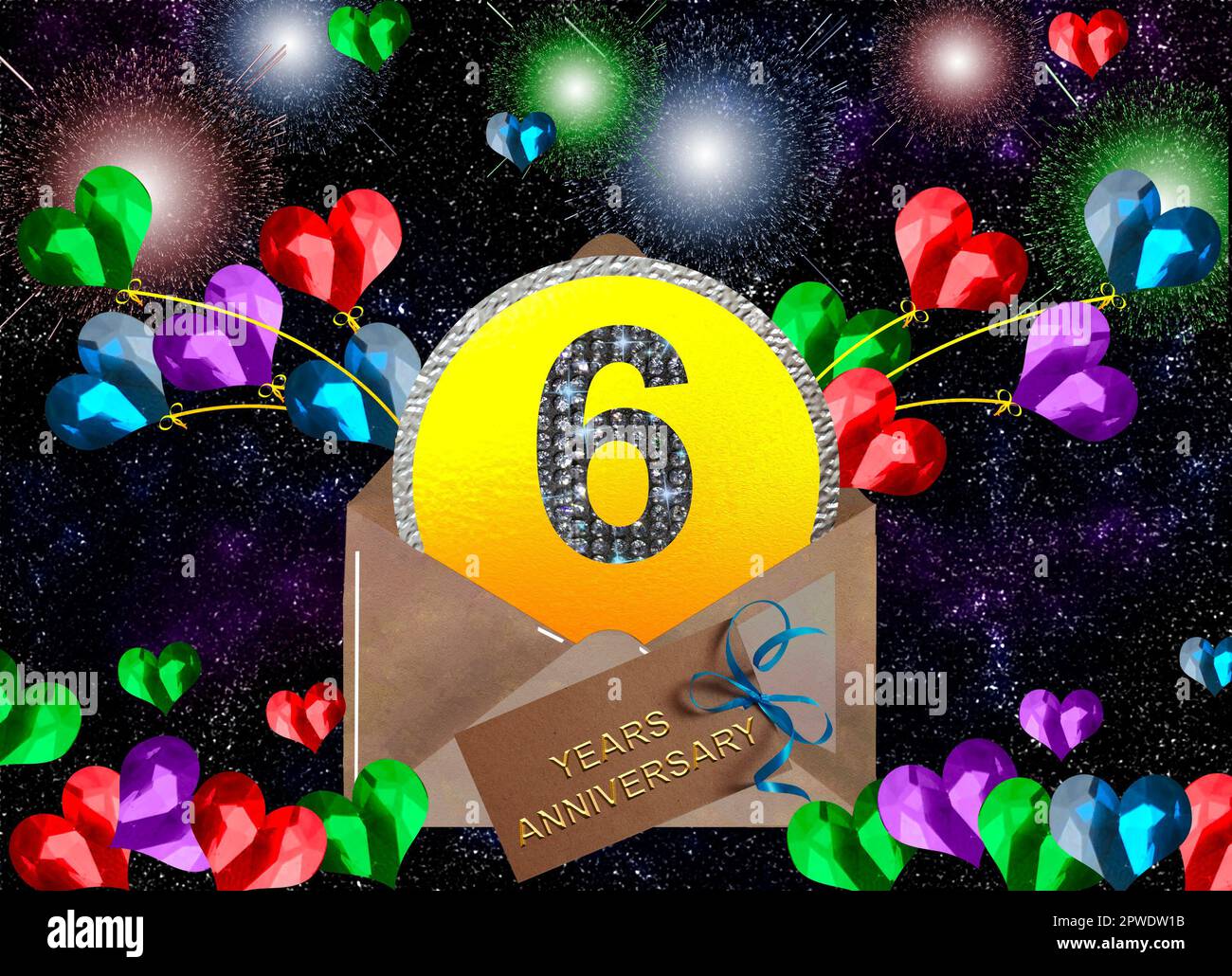 3d illustration, 6 anniversary. golden numbers on a festive background ...