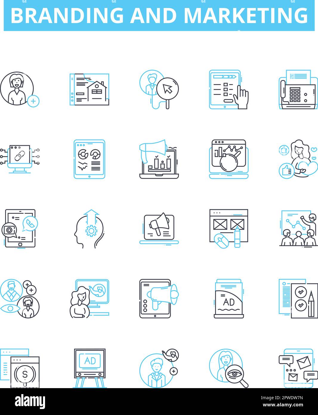 Branding and marketing vector line icons set. Branding, marketing ...
