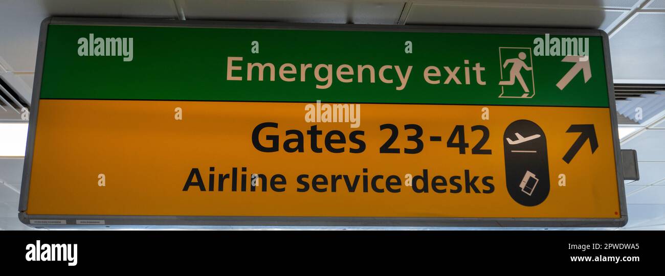London, United Kingdom - 04-07-2023: Emergency Exit And Gates Sign ...