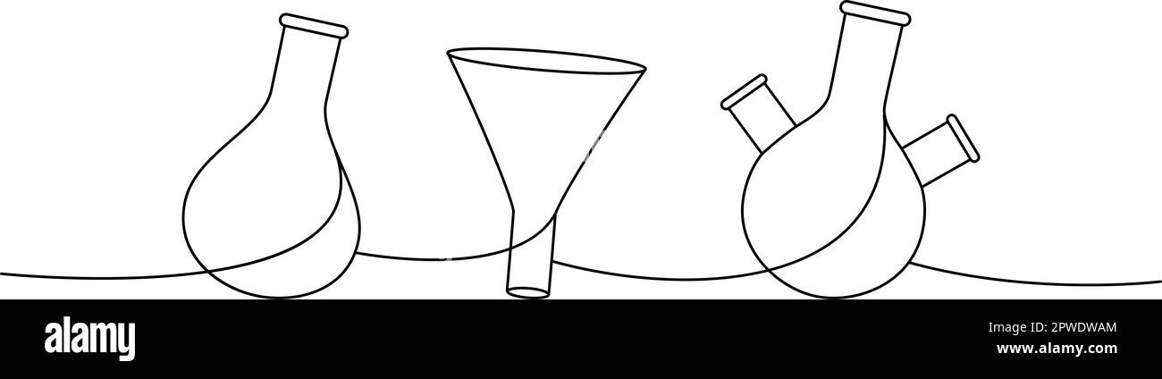 Laboratory glass equipment one line continuous drawing. Round bottom ...
