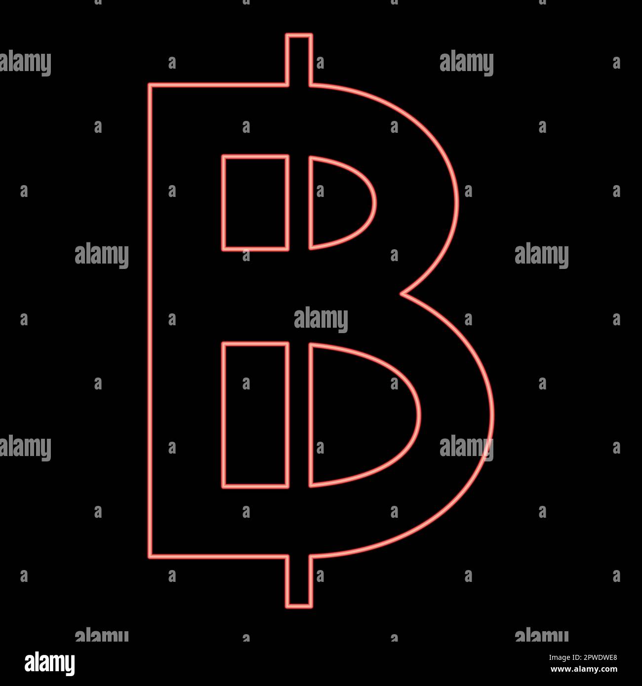 Neon symbol Baht Thailand money cash currency sign red color vector ...
