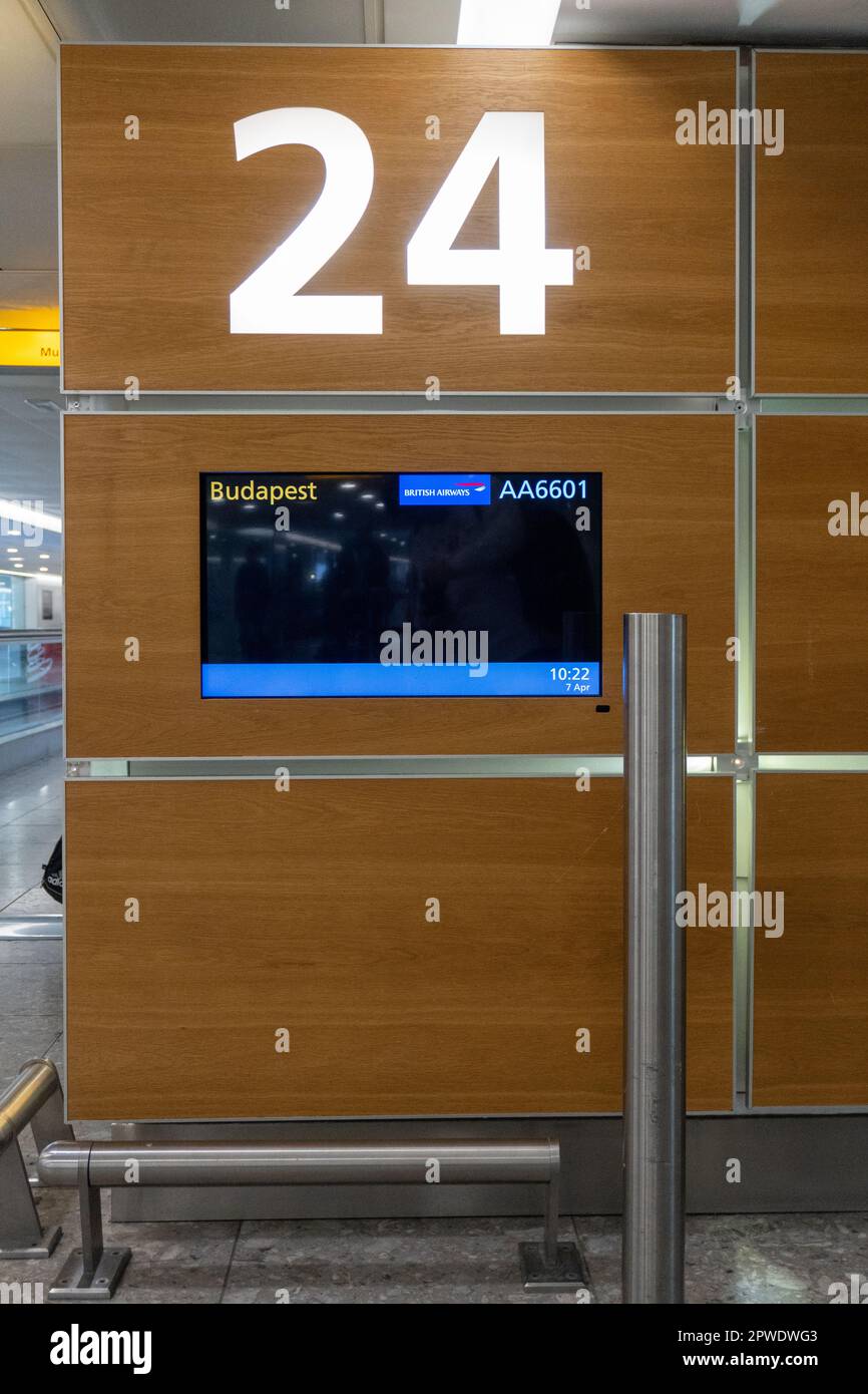 London, United Kingdom - 04-07-2023: Gate 24 London Heathrow Terminal 3 ...