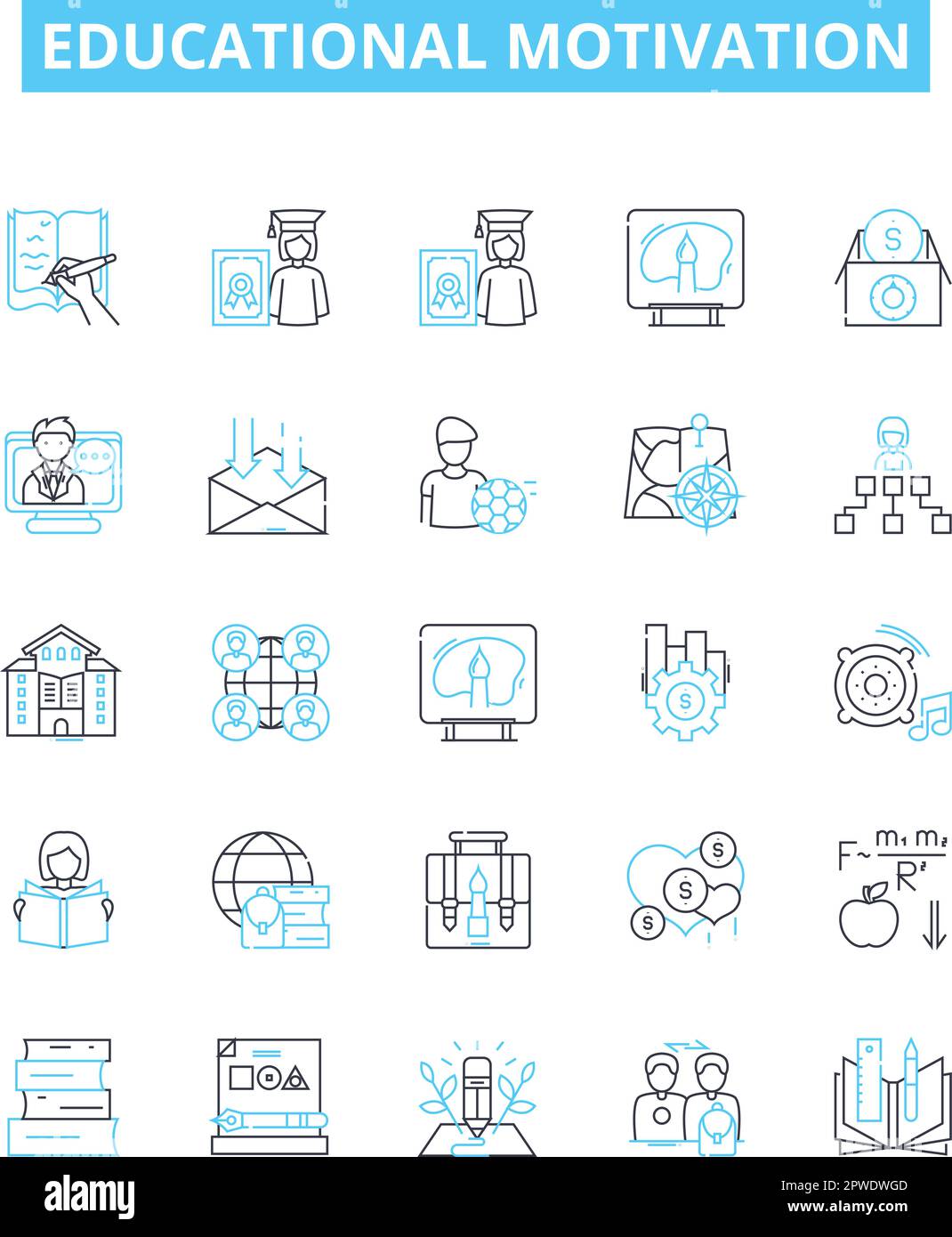 Educational motivation vector line icons set. Learning, Inspiration ...