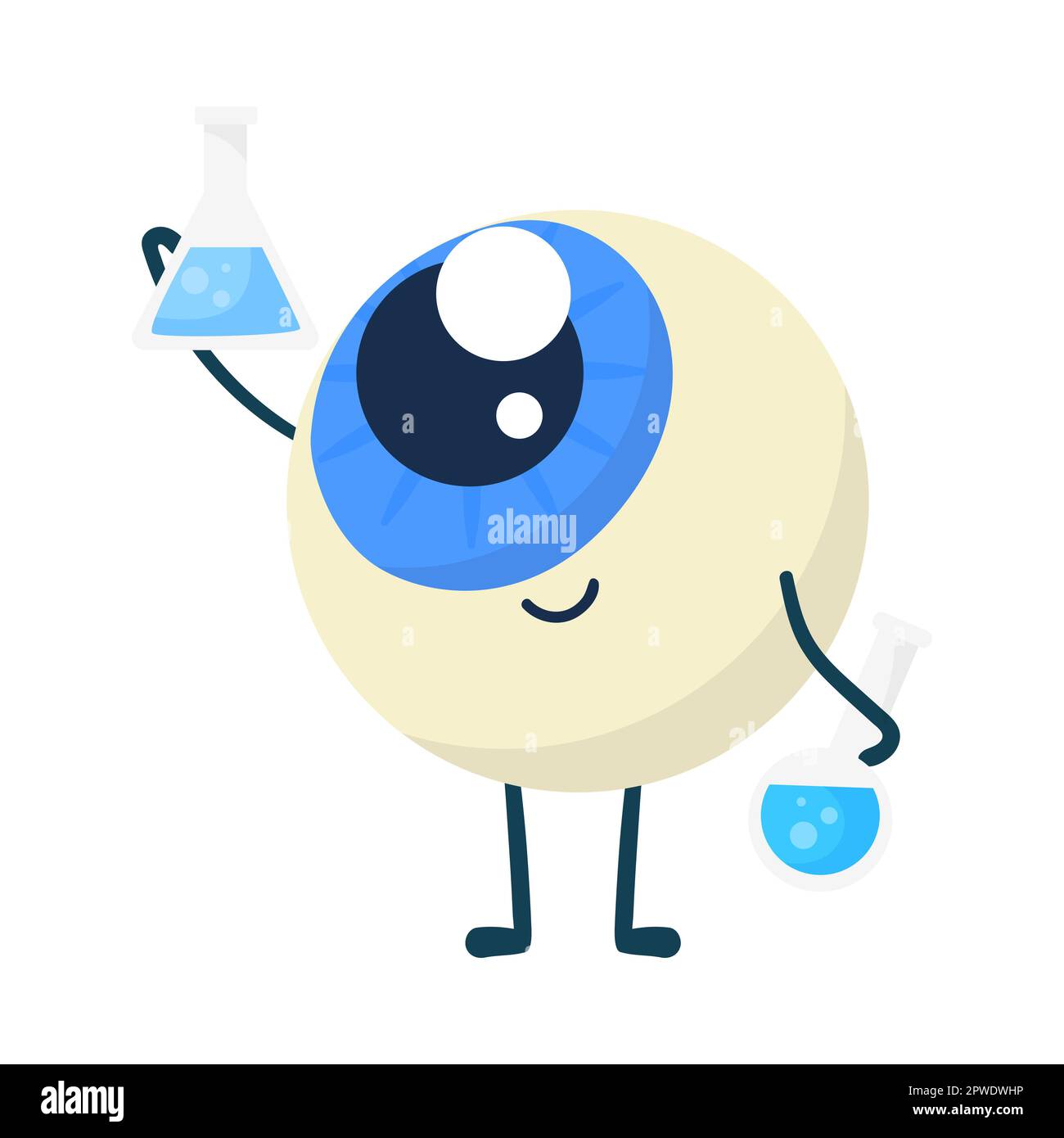 Cute eyeball character with glass flasks cartoon illustration Stock ...