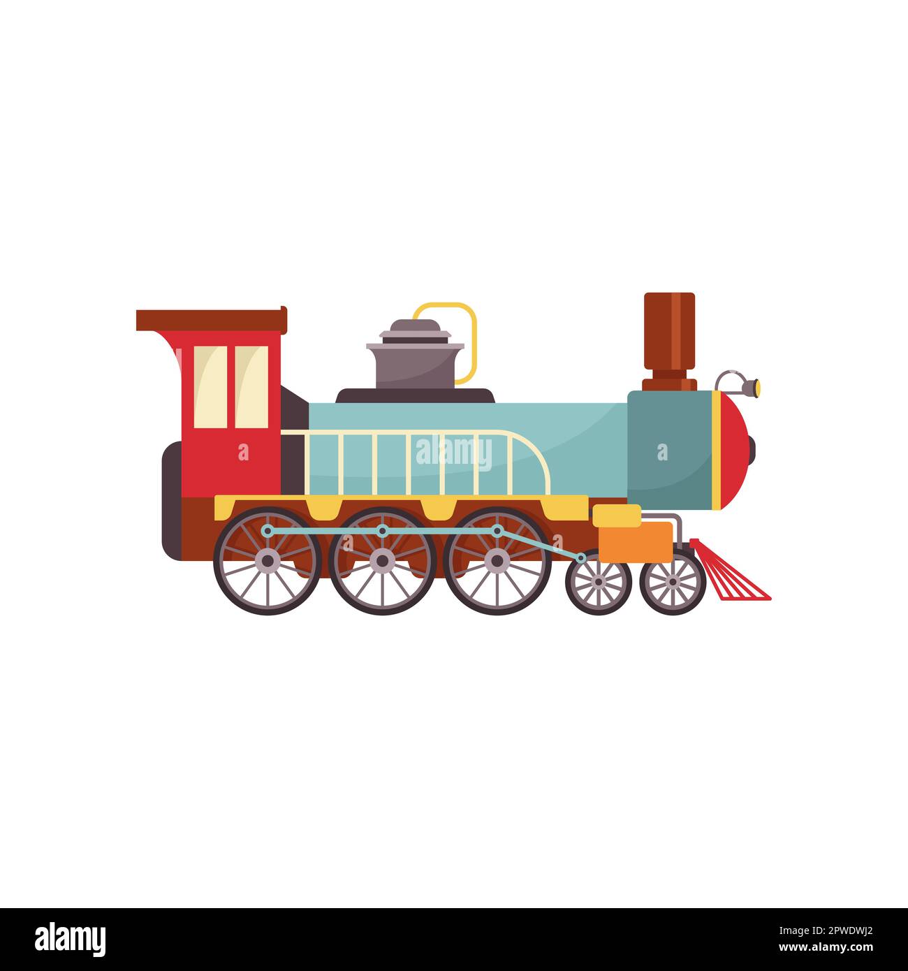 Blue and red vintage locomotive cartoon illustration Stock Vector Image ...