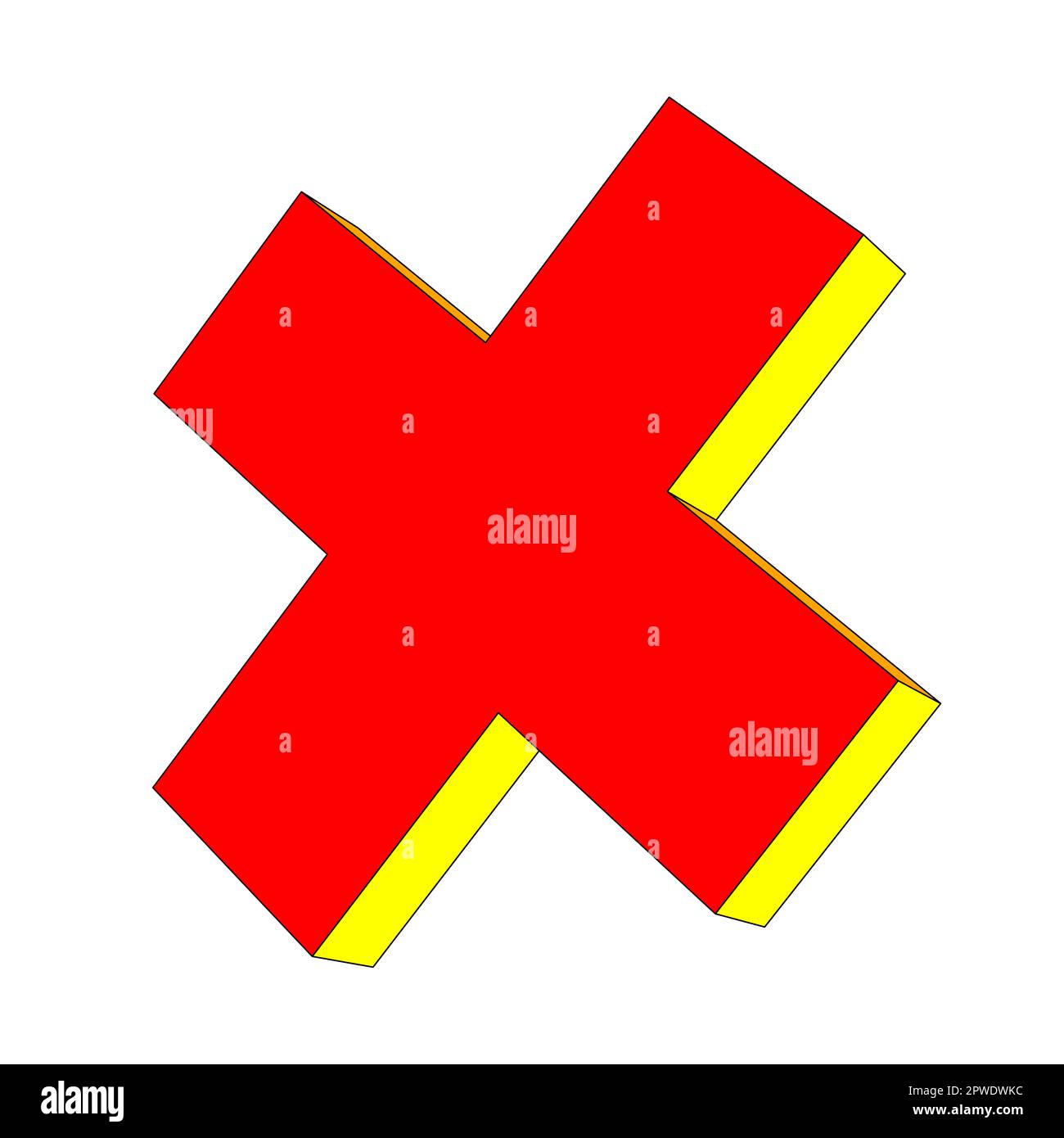 A cartoon style X mark in red orange and yellow isolated on a white ...
