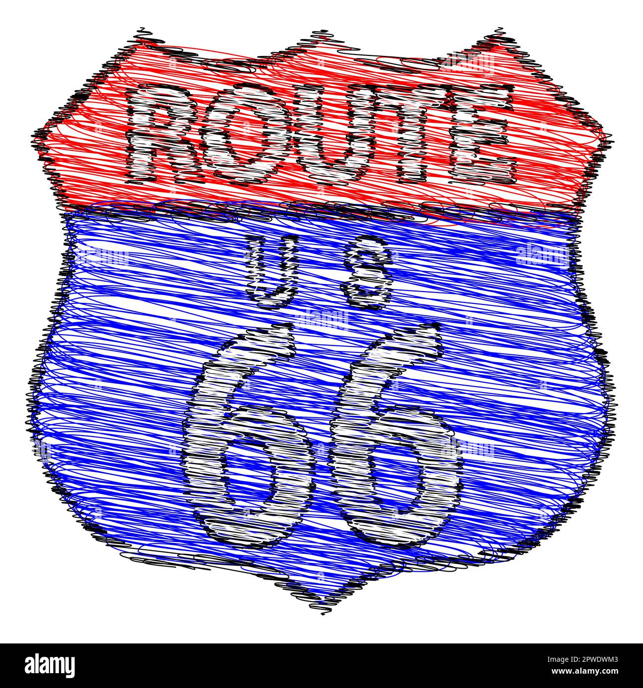 Route 66 traffic sign with grunge scribble FX Stock Photo - Alamy