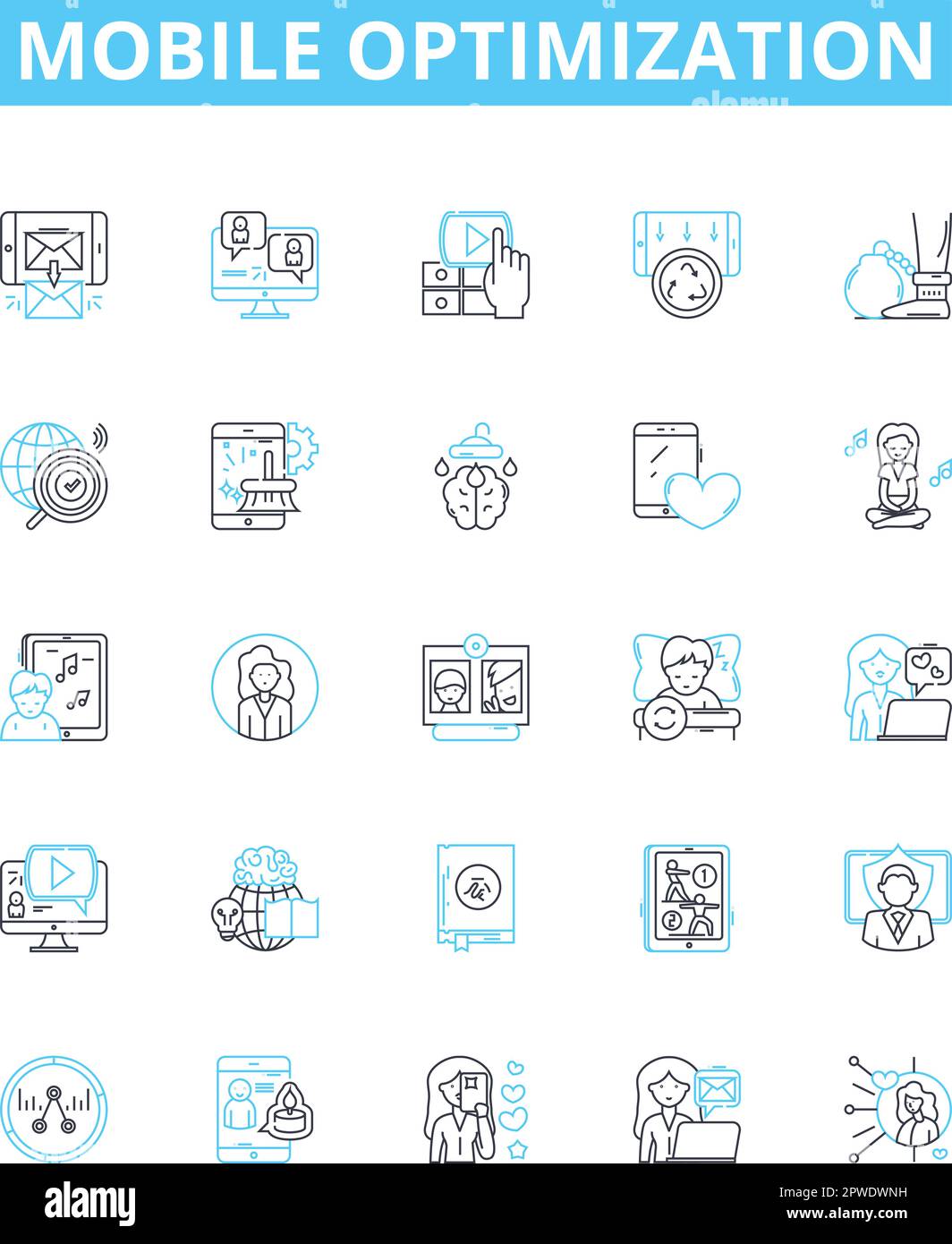 Mobile optimization vector line icons set. Mobile, optimization ... Mobile optimization vector line icons set. Mobile, optimization ...