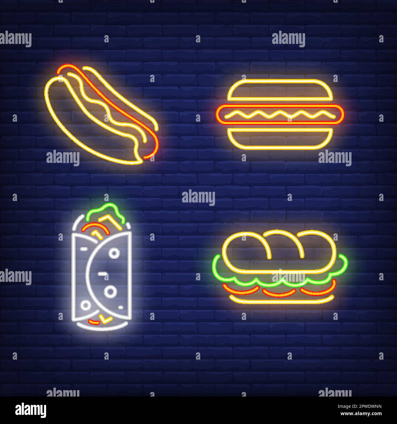 Kebab, sandwich and hotdogs neon signs set Stock Vector Image & Art - Alamy