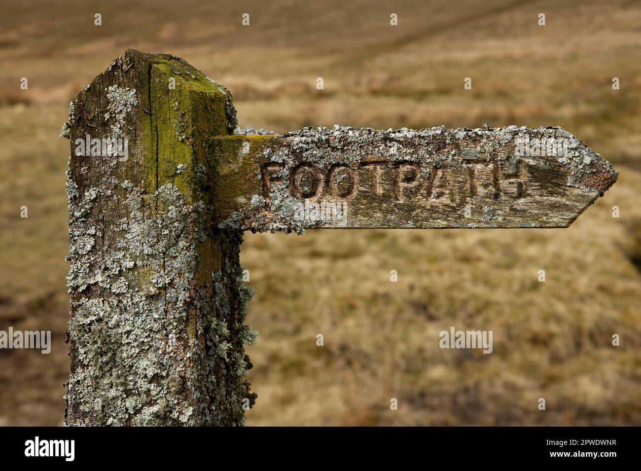 An old wooden footpath fingerpost, in the Yorkshire Dales National Park ...