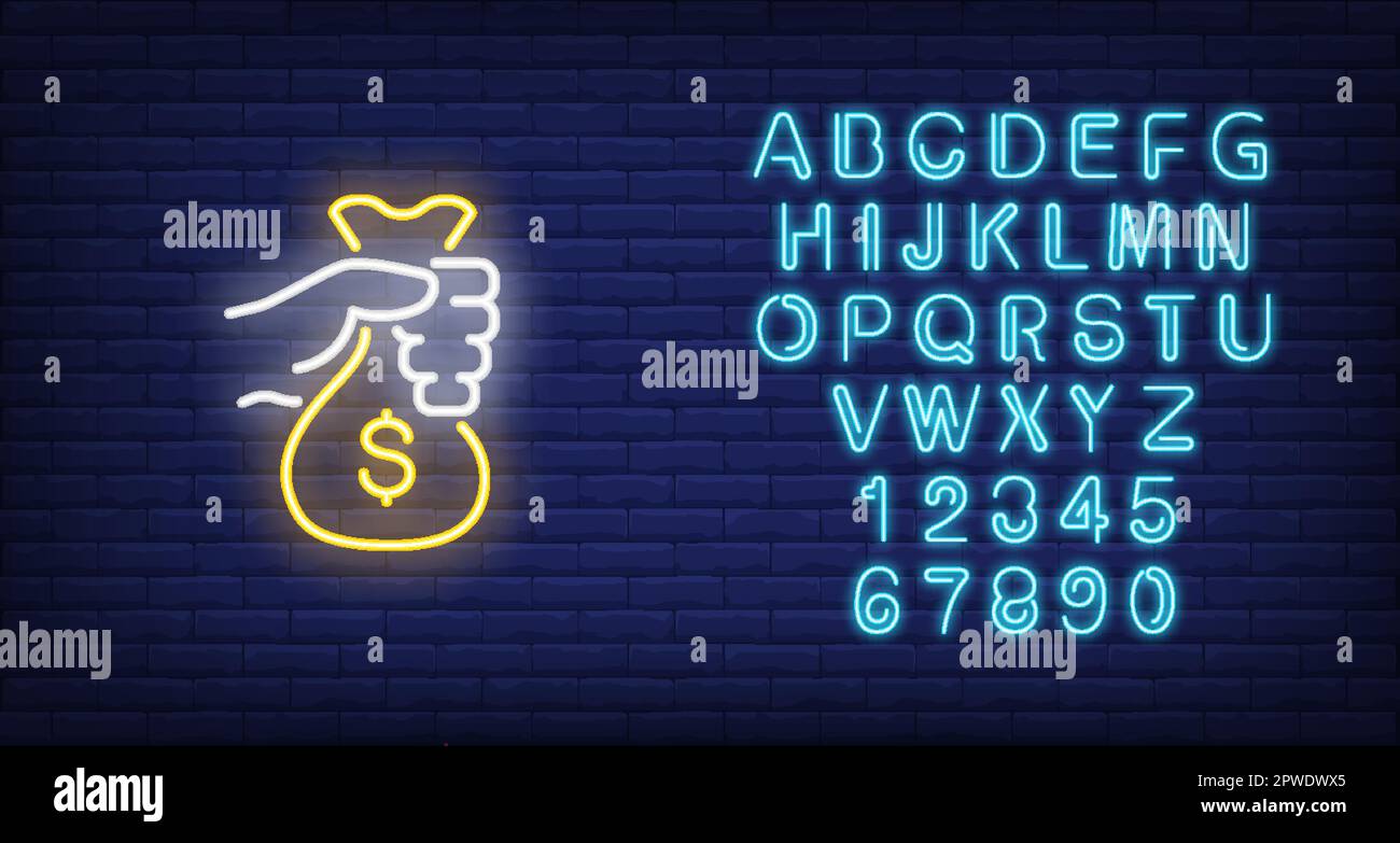 Hand holding money bag neon sign Stock Vector Image & Art - Alamy