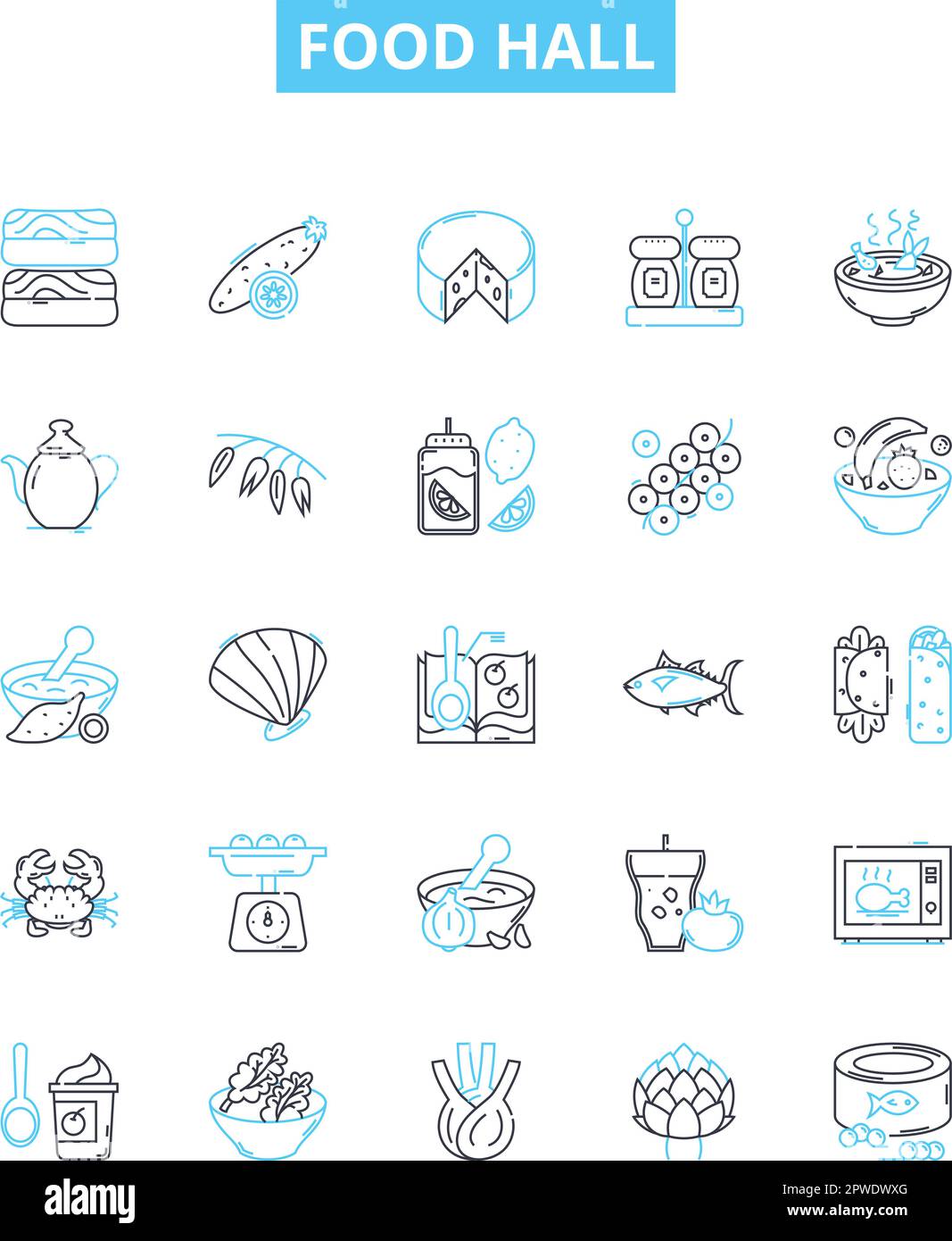 Food hall vector line icons set. Food, hall, eatery, cafeteria, canteen ...