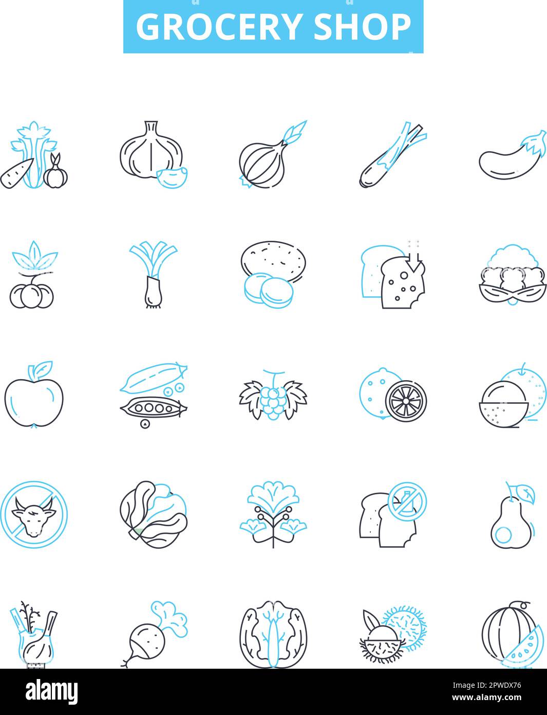 Grocery shop vector line icons set. Grocer, Market, Store, Produce ...