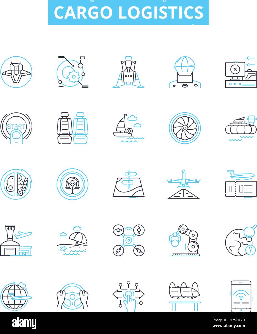 Cargo logistics vector line icons set. Shipping, tracking, distribution, management, scheduling ...