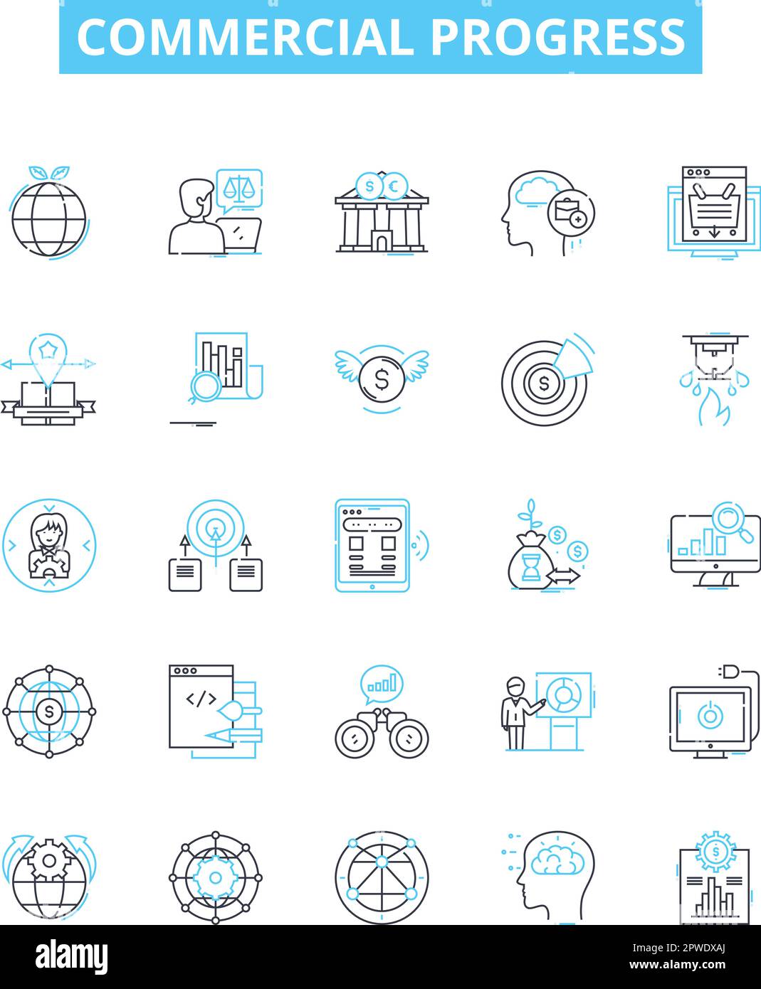 Commercial progress vector line icons set. development, commerce ...