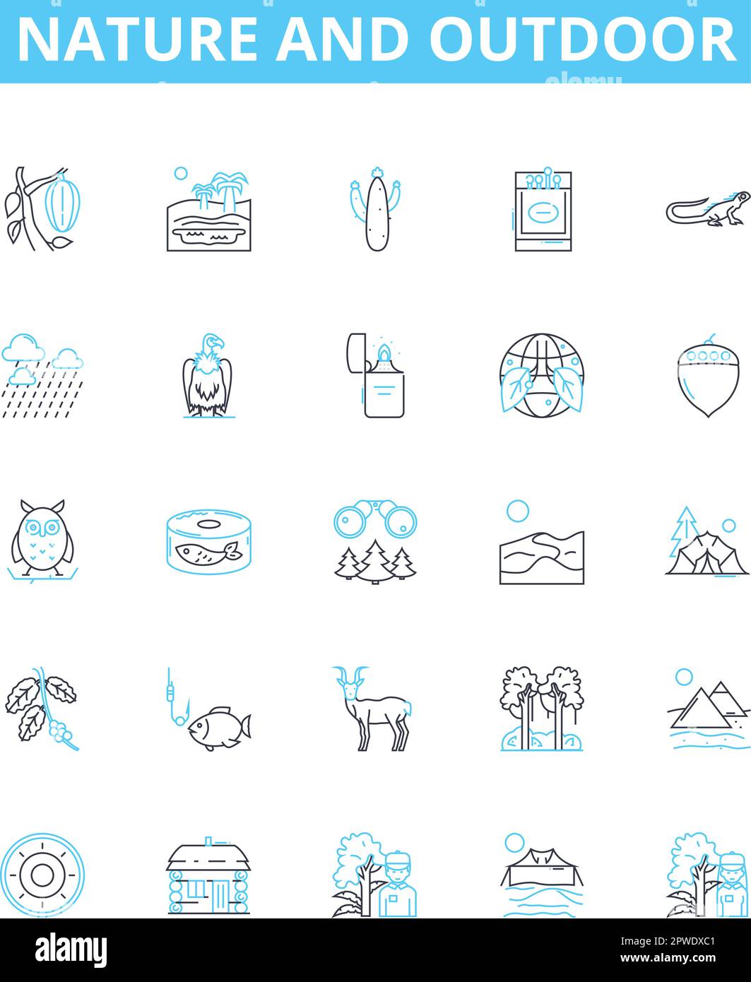 Nature and outdoor vector line icons set. Wilderness, Hiking, Camping ...