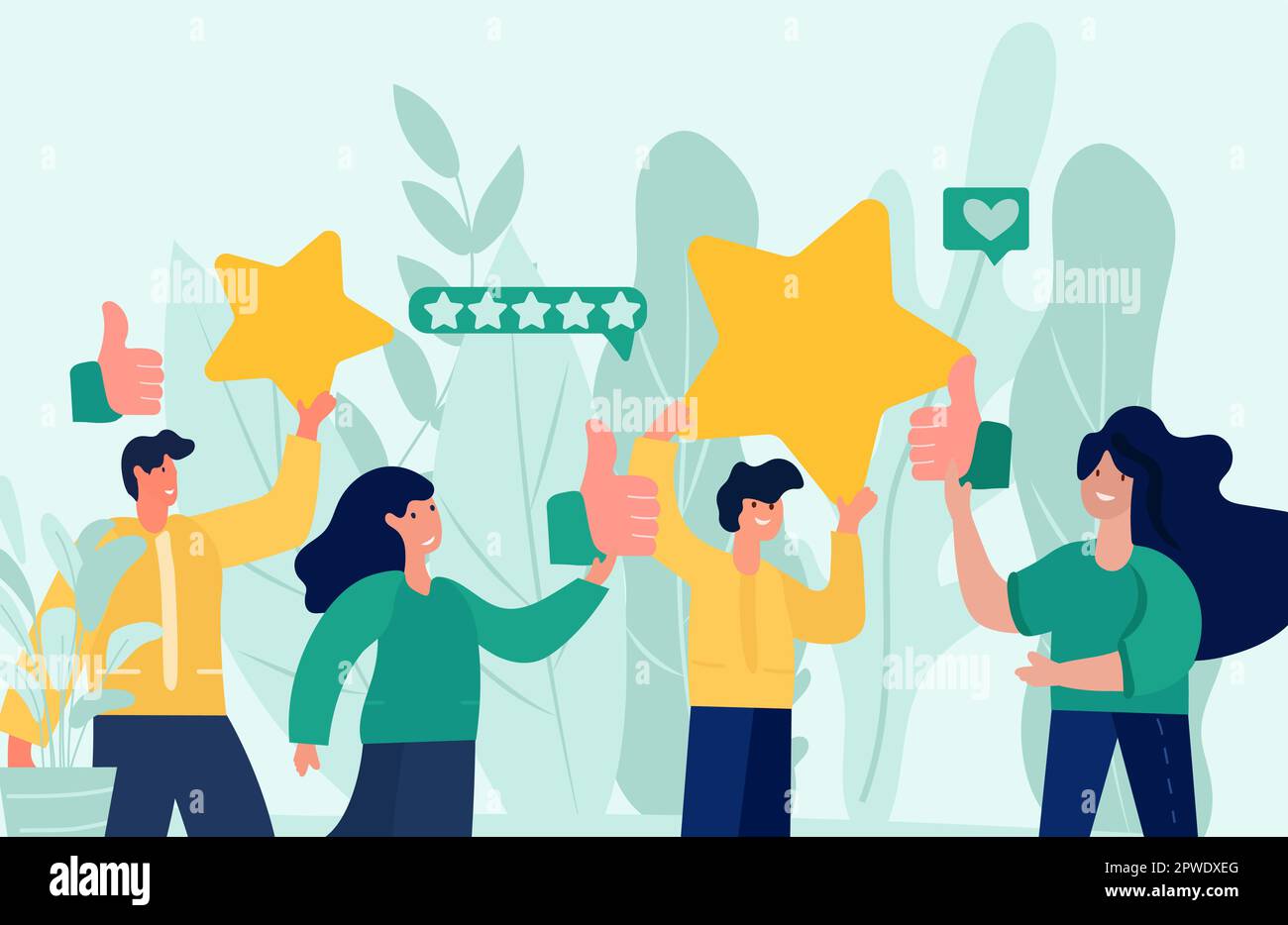 The people characters giving five star feedback represent the ...