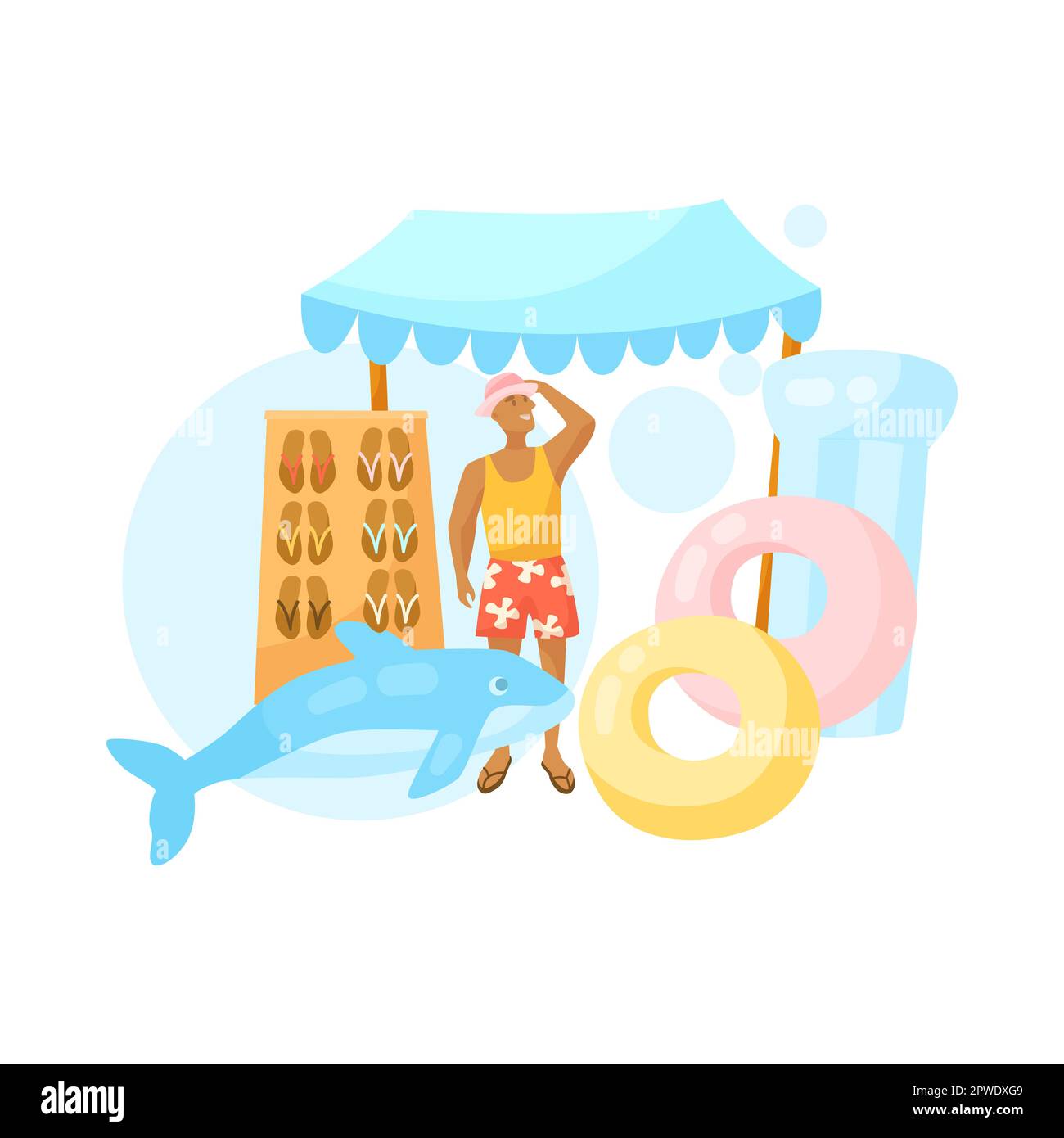 Fair booth with summer goods and male seller Stock Vector Image & Art ...