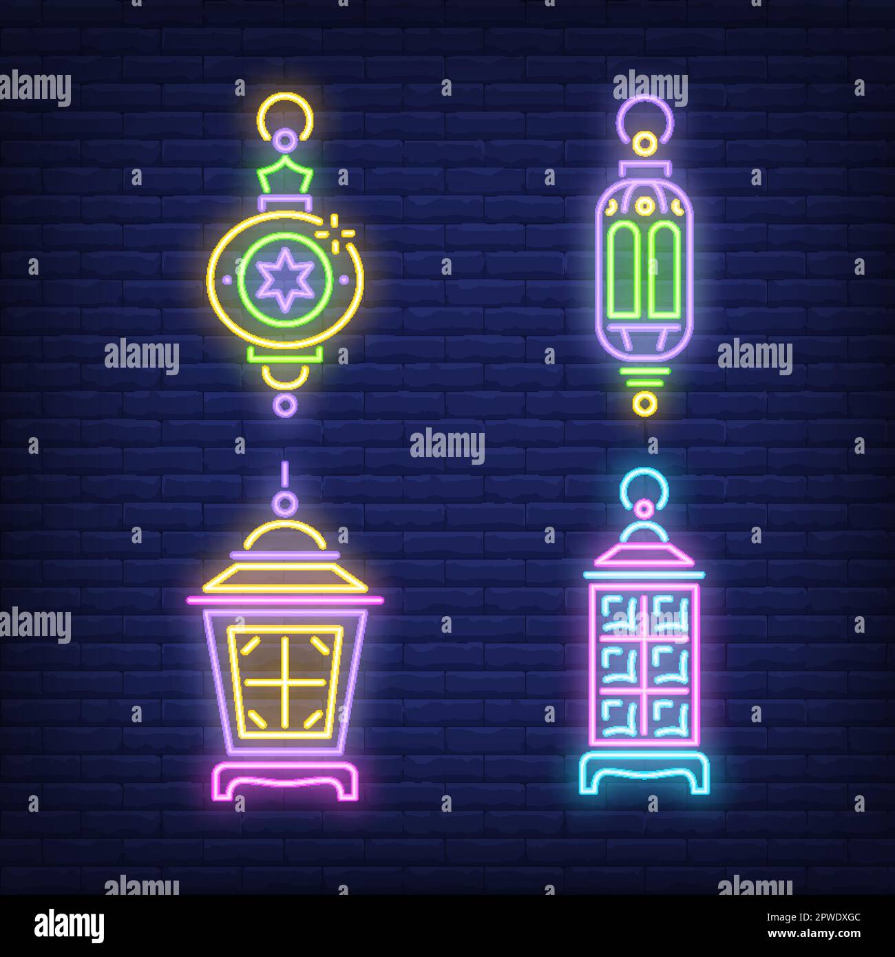 Oriental lanterns neon signs set Stock Vector Image & Art - Alamy