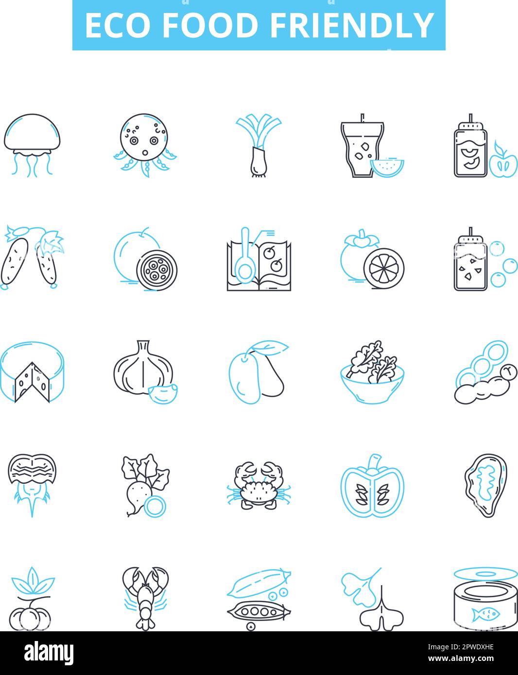 Eco food friendly vector line icons set. Eco-friendly, food, organic ...