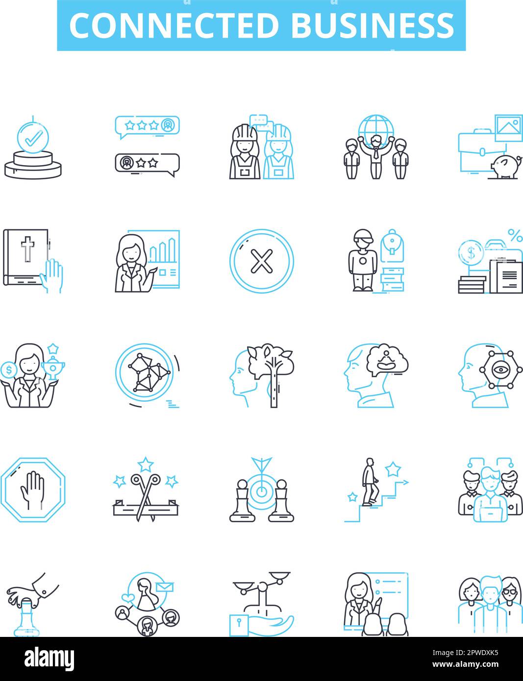 Connected business vector line icons set. Connected, Business, Networking, Digital, Online ...