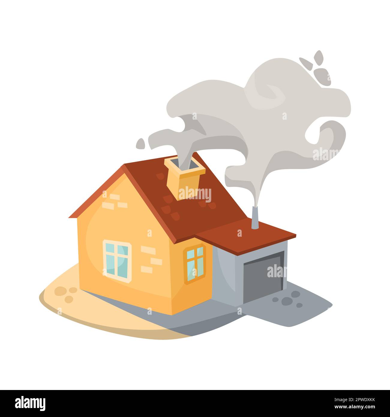Smoke coming from house with garage vector illustration Stock Vector ...