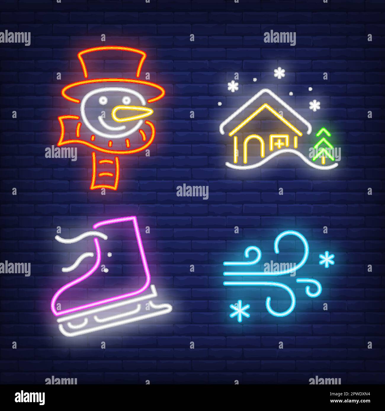Winter activities neon sign set. Snow, wind Stock Vector Image & Art ...