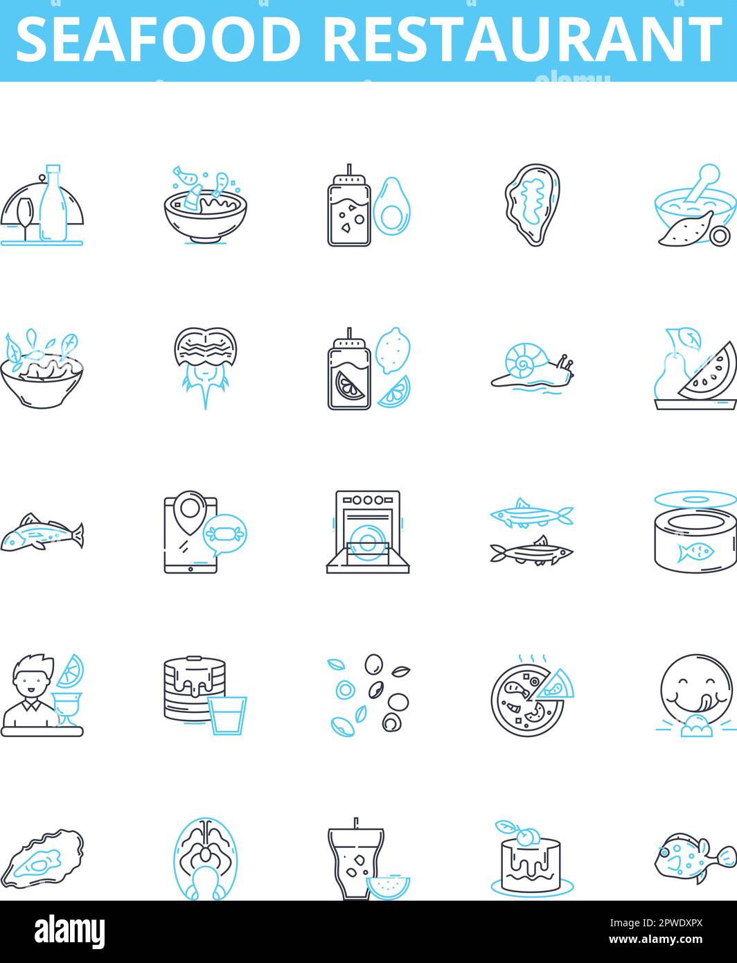 Seafood restaurant vector line icons set. Seafood, Restaurant, Fish ...