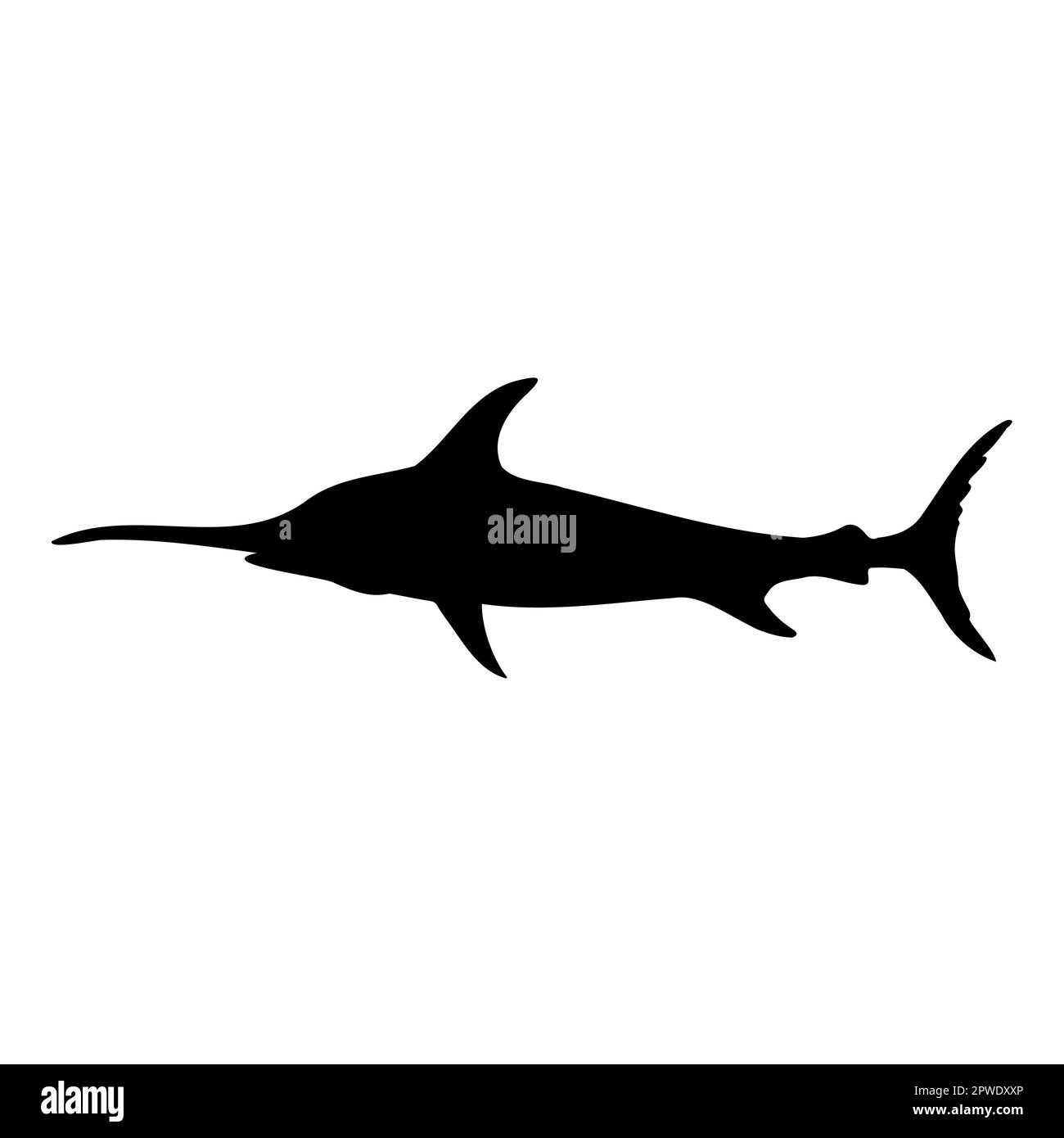 Vector hand drawn swordfish silhouette isolated on white background ...